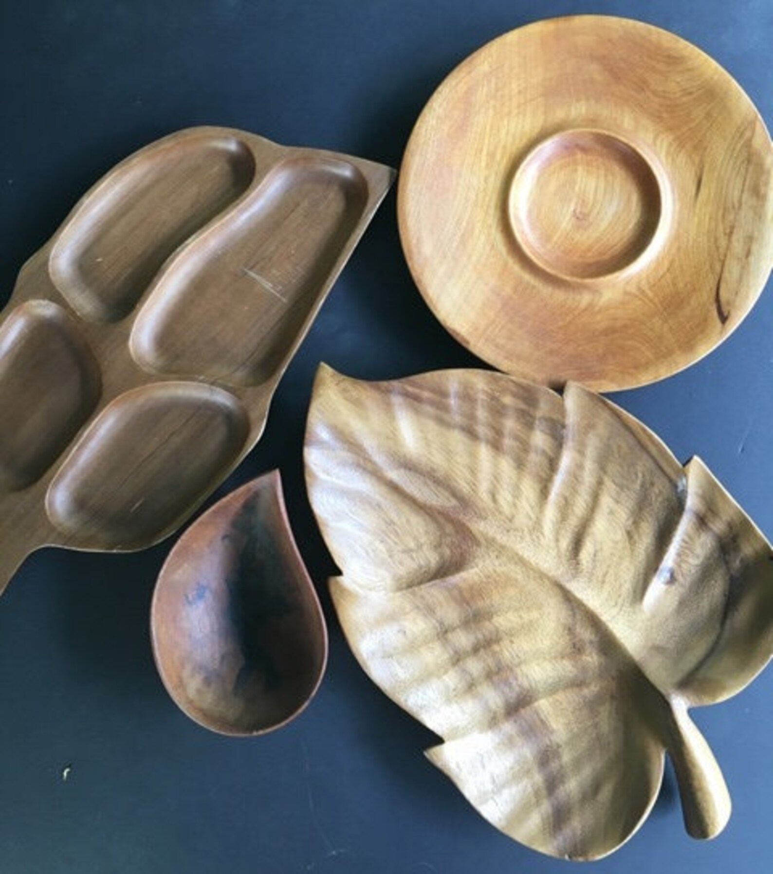 Wood Tray Collection Monkey Pod Wooden Platters and Bowl Mid - Etsy