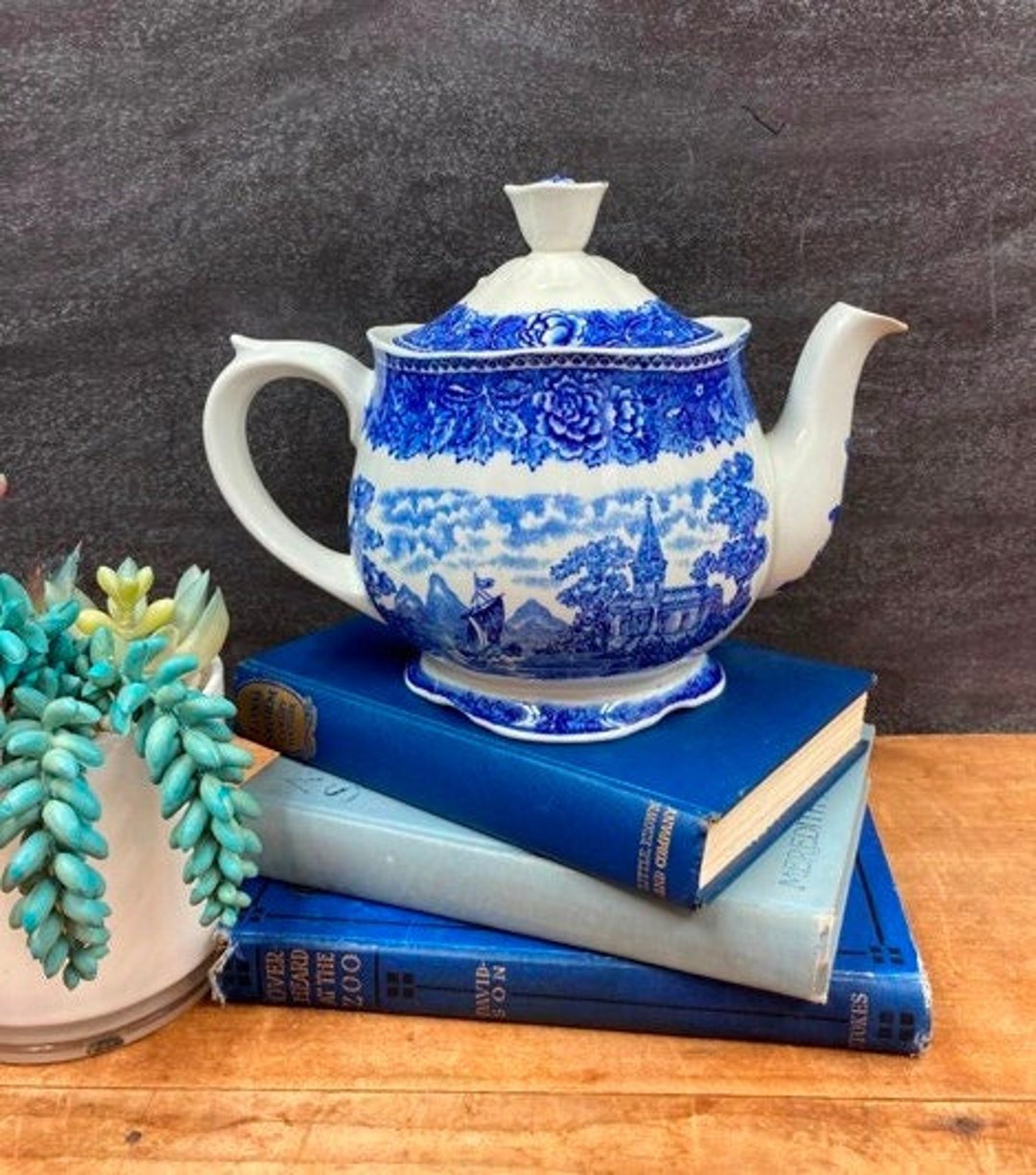 Vintage Blue White Teapot Arabia Landscape Pattern RARE Transferware by ...