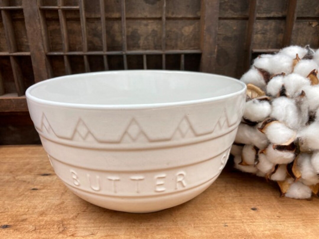 Vintage White Ceramic Mixing Bowl With Embossed With Eggs Sugar Flour ...
