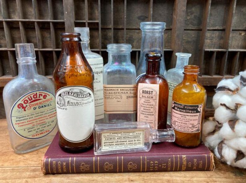 Vintage Apothecary Bottles YOUR CHOICE of Bottle With Belgium Pharmacy ...