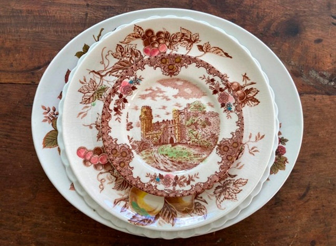 Multi Brown Transferware Platter Plates and Saucer Collection Rustic ...