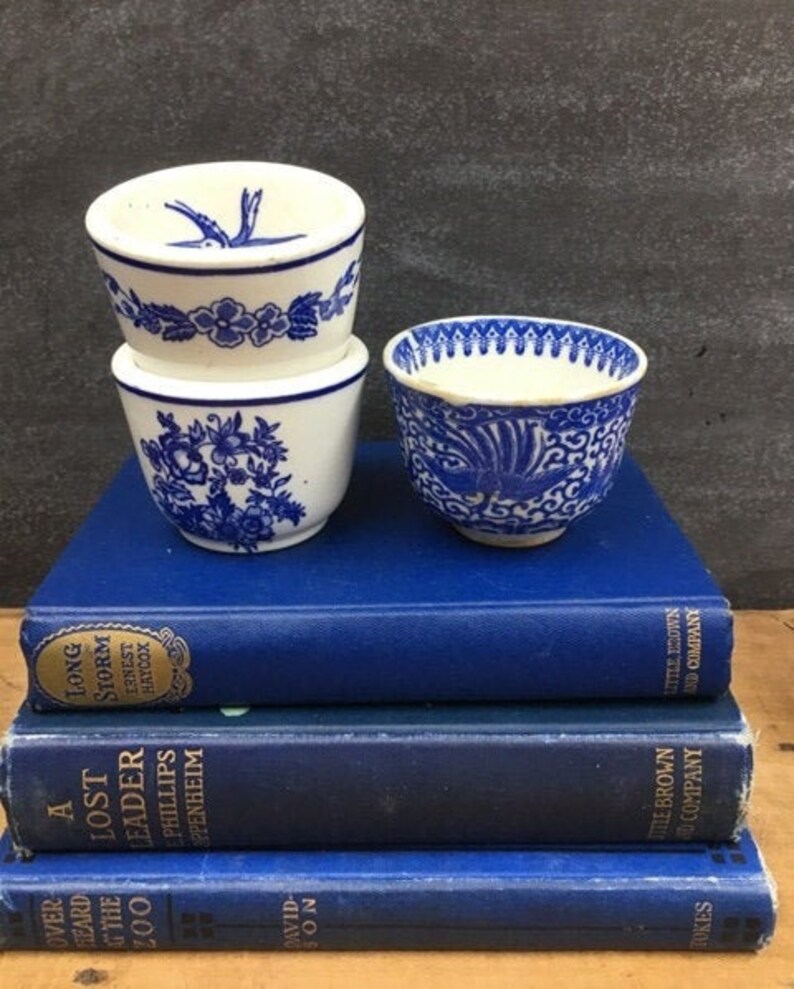 Blue White Cups Restaurant Ware Handleless Rice Tea or Custard - Etsy