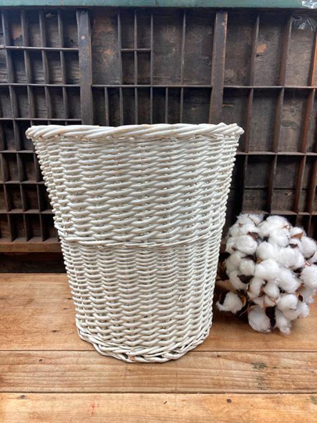 Vintage White Wicker Waste Basket: Boho Office Bathroom Decor - Etsy
