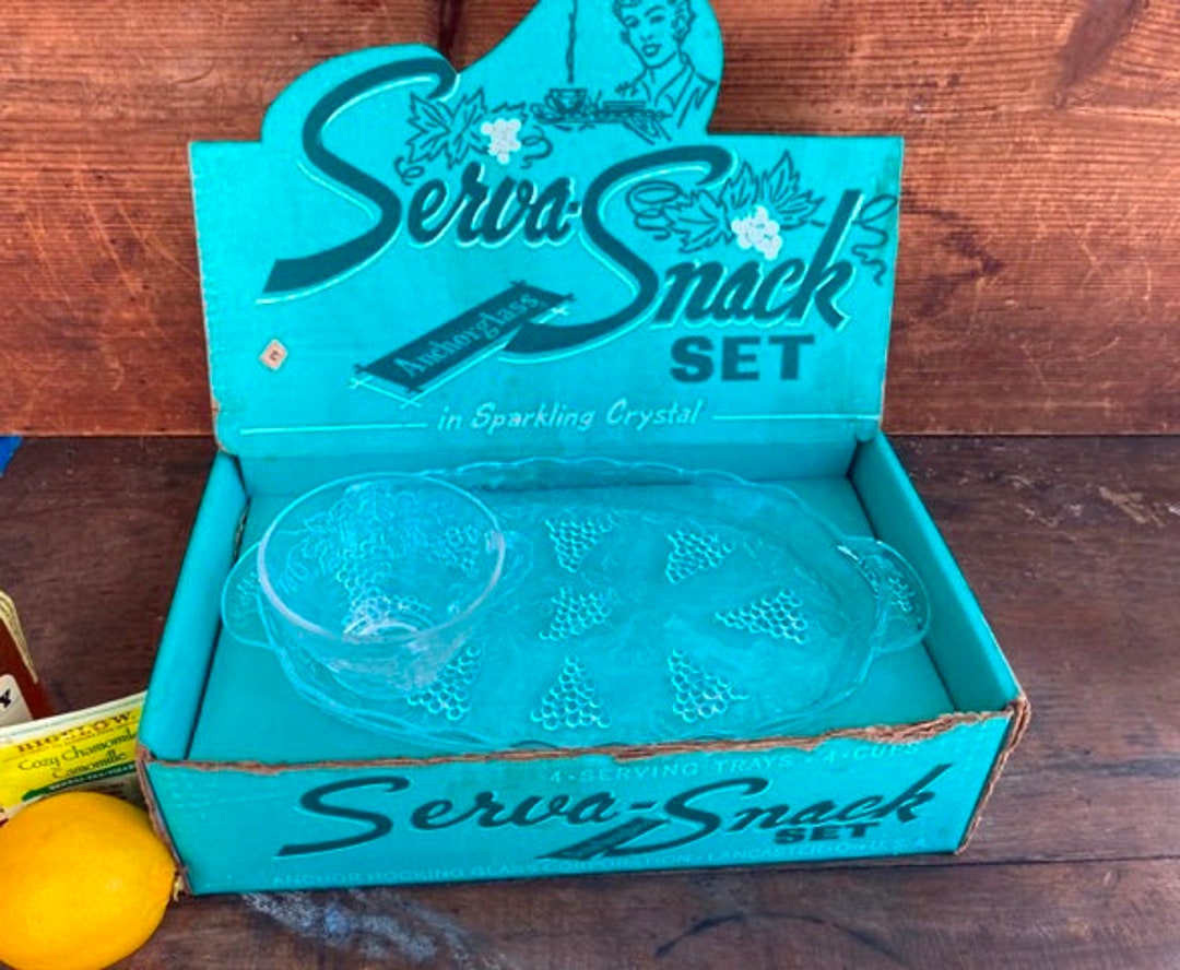 Serva-snack Set in Sparkling Crystal Pressed Glass With Grapes Motif ...