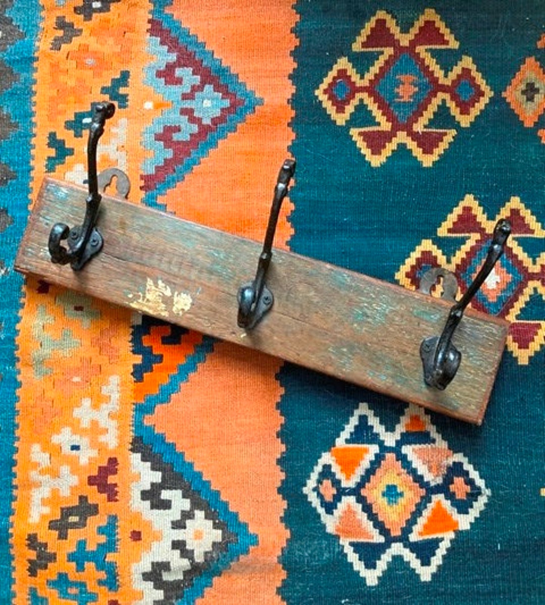 Rustic Primitive Coat Rack 3 Hook Wooden Wall Mounted Farmhouse or ...