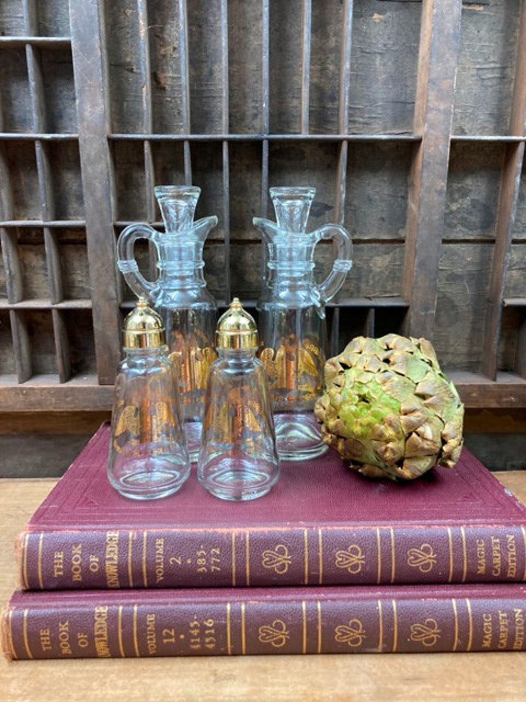 Midcentury Cruet Set With Salt and Pepper Anchor Hocking Golden Eagle ...