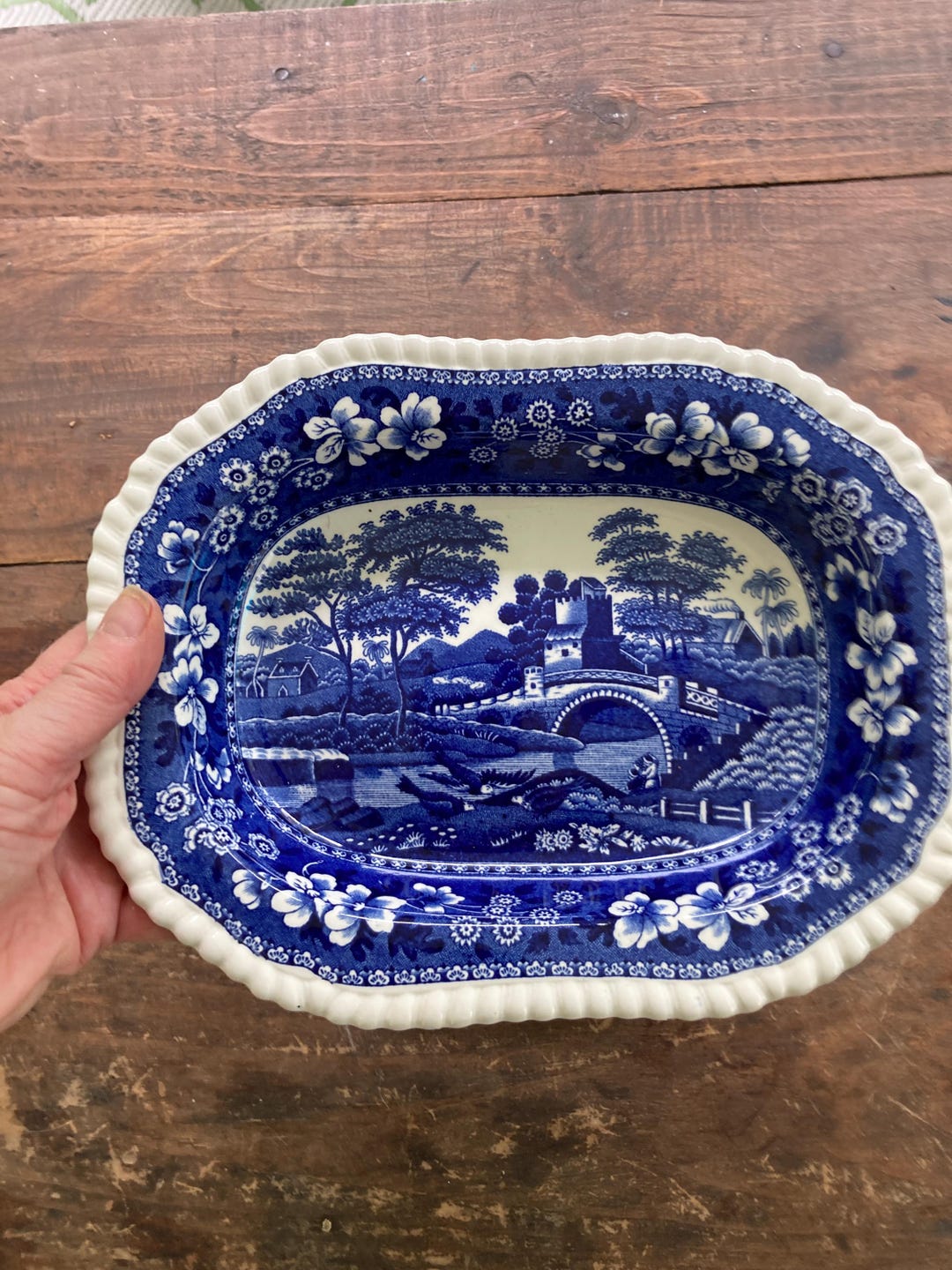 Vintage Spode Tower Flow Blue Serving Bowl: Gadroon Edge China - Etsy
