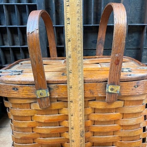 Split Reed Basket Antique Swinging Handles Stenciled "3" Vintage Picnic ...