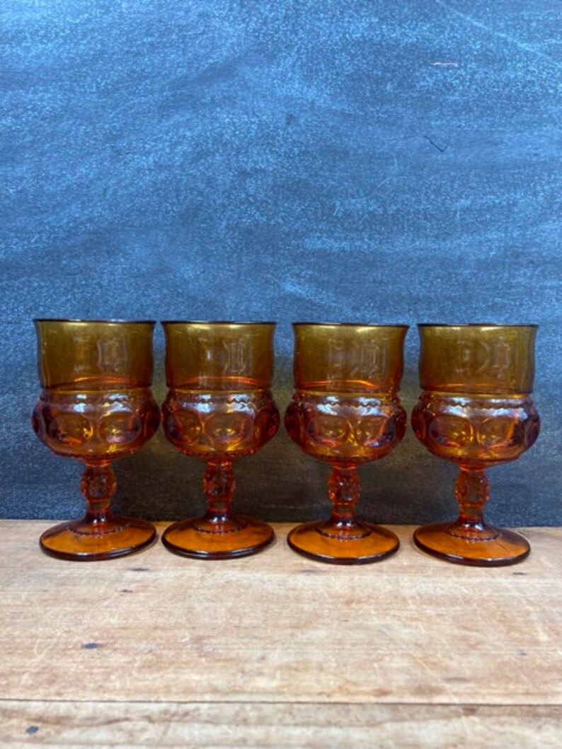Vintage Indiana Glass Thumbprint Amber Drinking Goblets Kings - Etsy