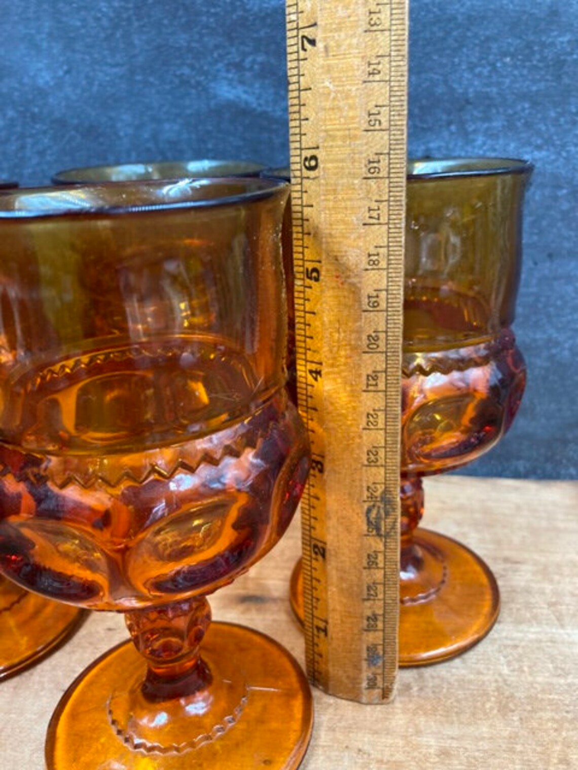Vintage Indiana Glass Thumbprint Amber Drinking Goblets Kings - Etsy