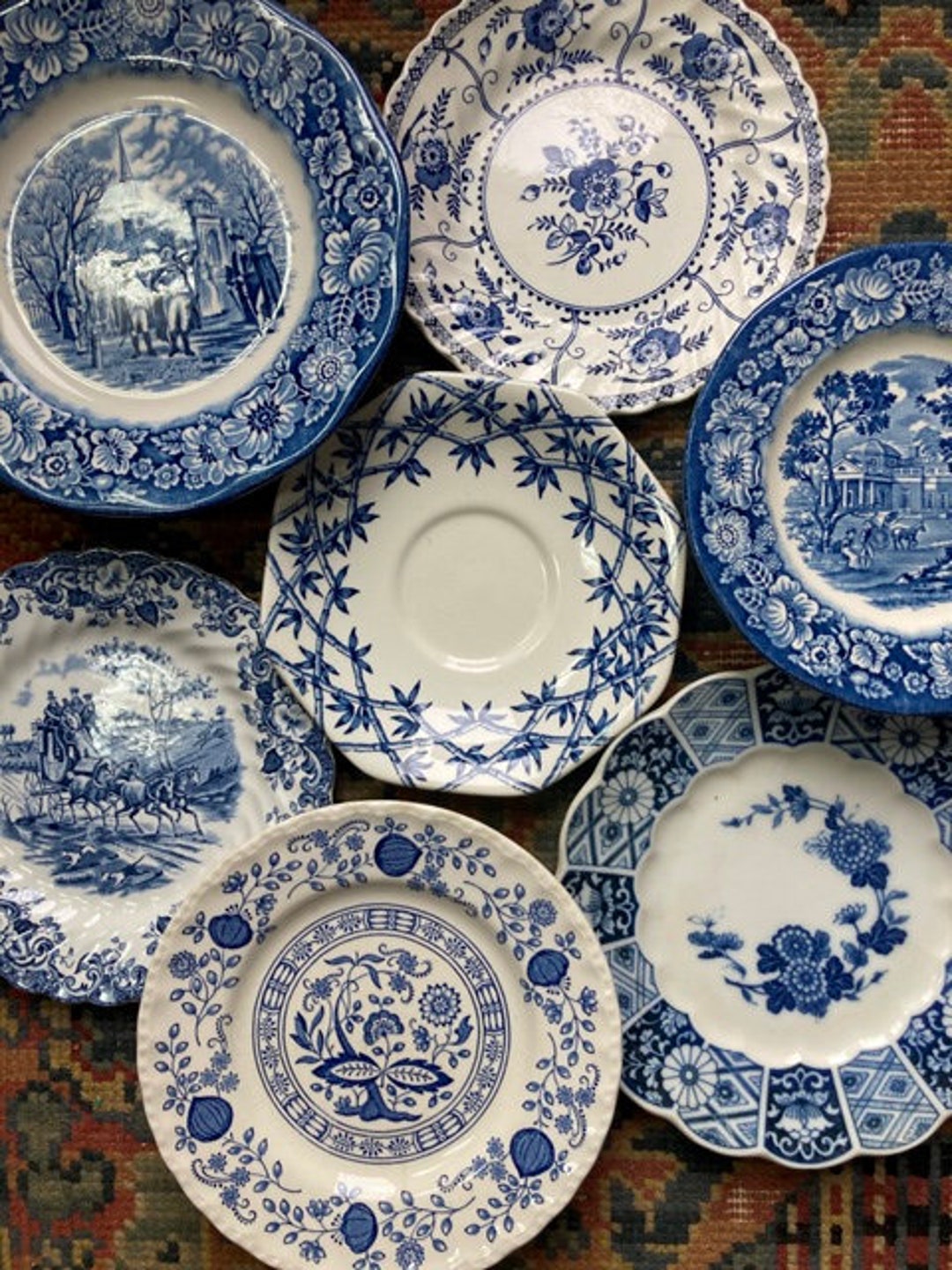 Mismatched Blue and White Transferware Small Plates and Saucers J 7 G ...