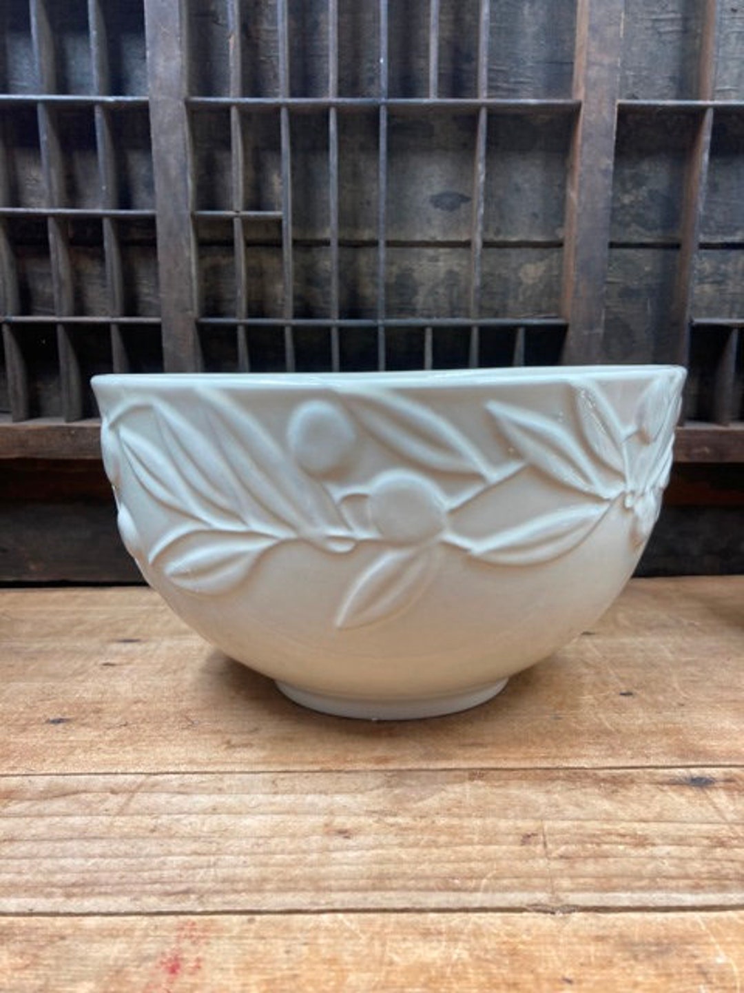 Vintage White Bowl Ceramic Signature Olive Branch Display or Mixing ...