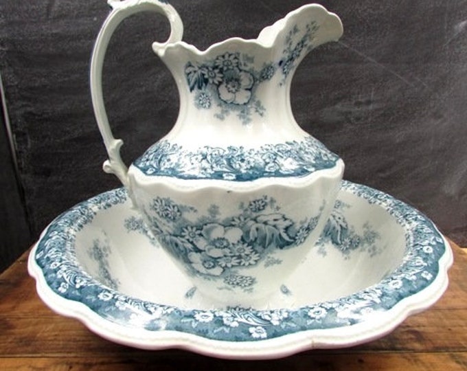 Antique Transferware Pitcher and Wash Basin W H Grindley England Perth ...