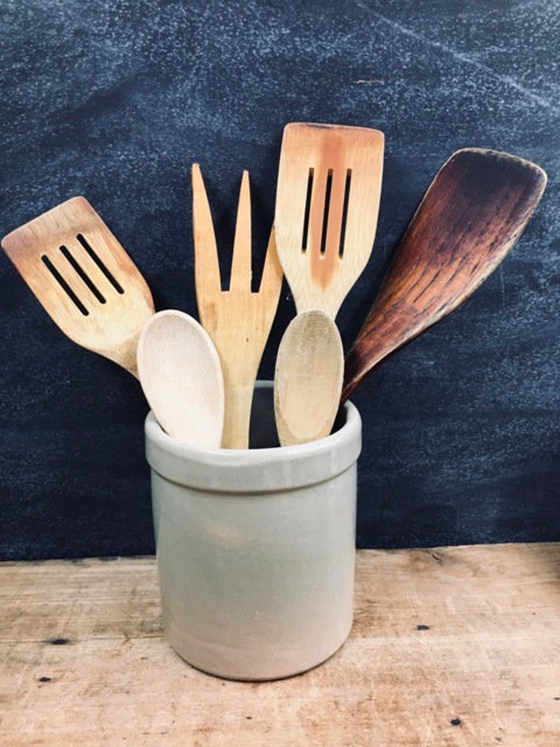 Vintage Rustic Crock Stoneware Container Utensil Holder Rustic | Etsy