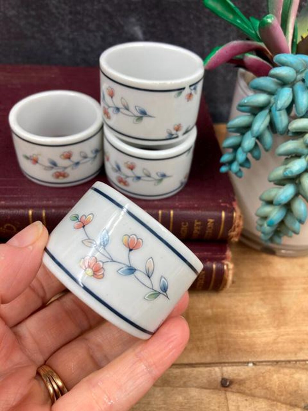 Vintage Princess House Ceramic Napkin Rings: Floral Dinner Decor, Set ...