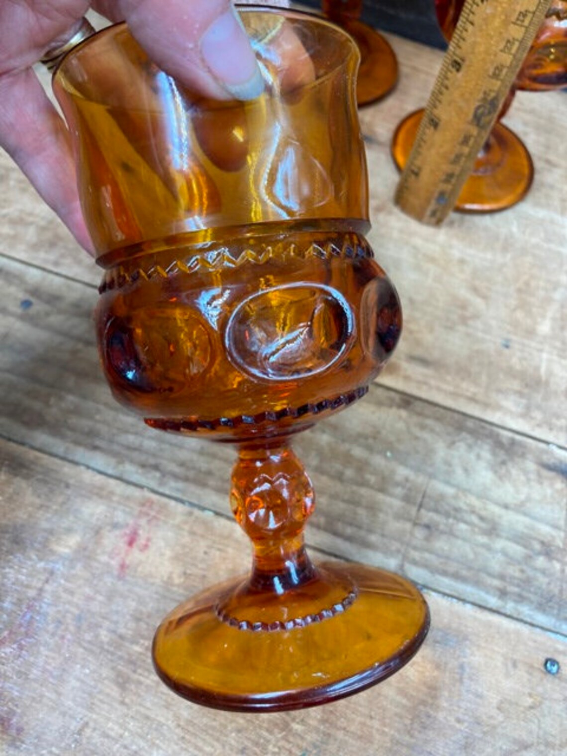 Vintage Indiana Glass Thumbprint Amber Drinking Goblets Kings - Etsy