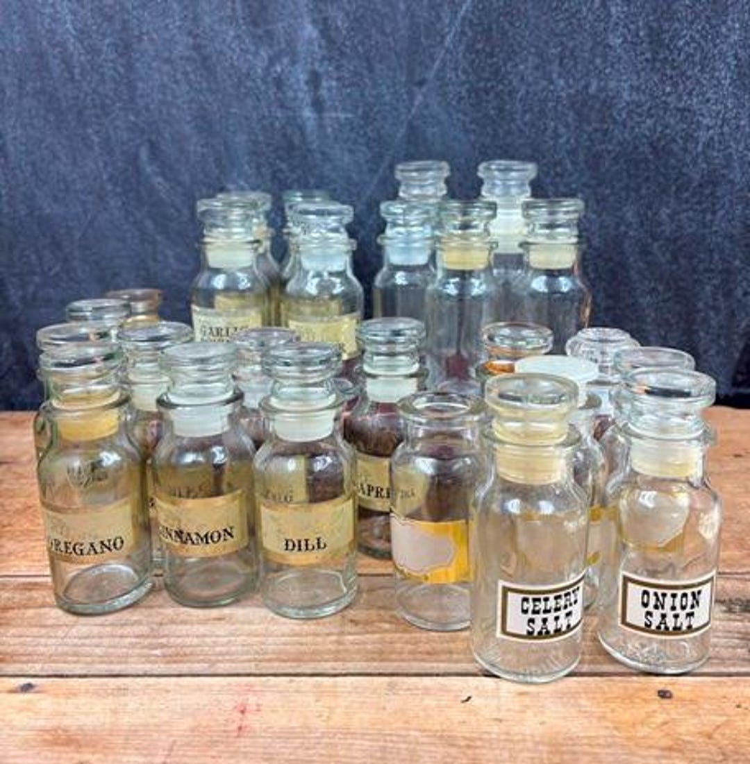 Vintage Spice Jars & Labels OR Plain Glass Bottles YOUR CHOICE Rustic ...