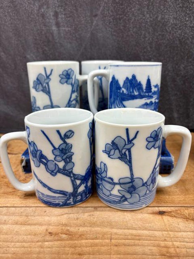 Albert Kessler Chinoiserie Mug: Blue Willow or Cherry Blossom Floral - Etsy