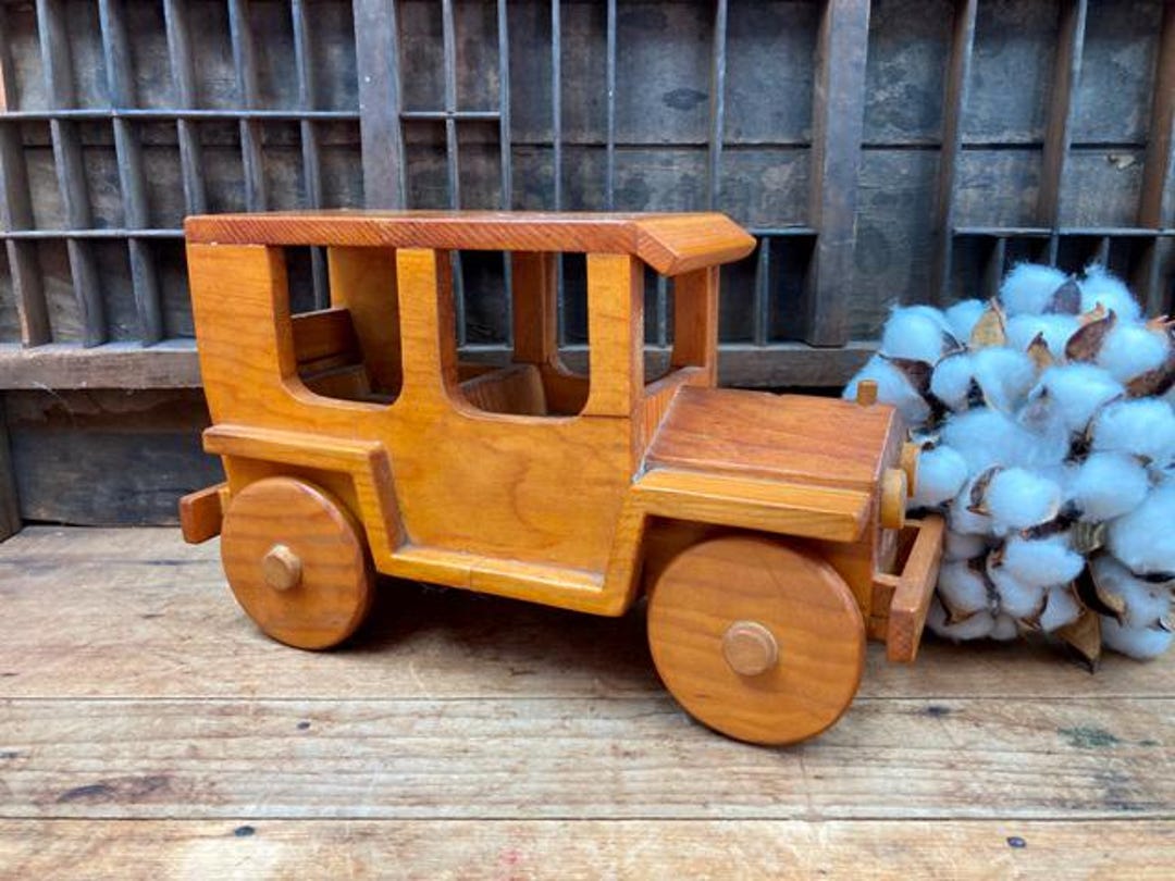 Vintage Wooden Car Folk Art Toy Man Cave Handmade Antique Wood Toy Car ...