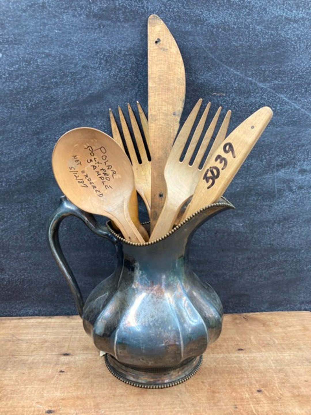 Vintage Knife Fork Spoon Oversized Utensil Wooden Manufacturing Samples ...