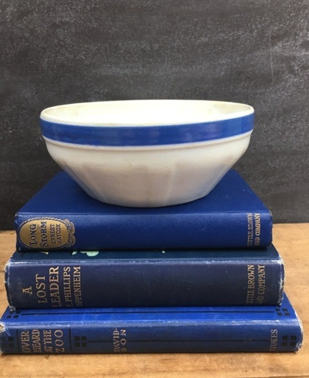 Rustic Blue Banded Bowl Stoneware Robinson Ransbottom Style Farmhouse ...