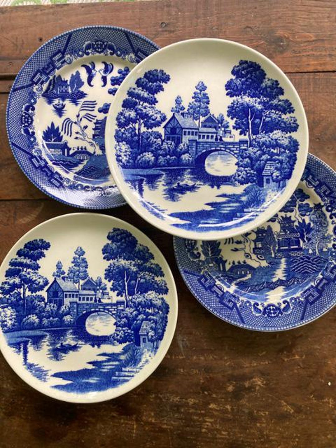 Mismatched Blue Willow Ware & Nasco Lakeview Plates (4) 9" Plates Royal ...
