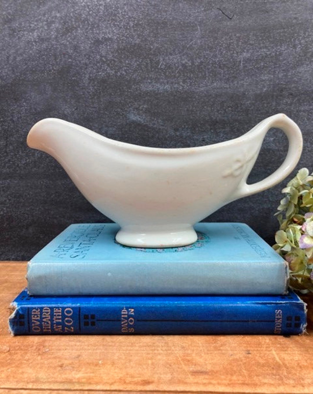 Vintage White Ironstone Gravy Boat U S O Q M C 1940 WWII Era Military ...