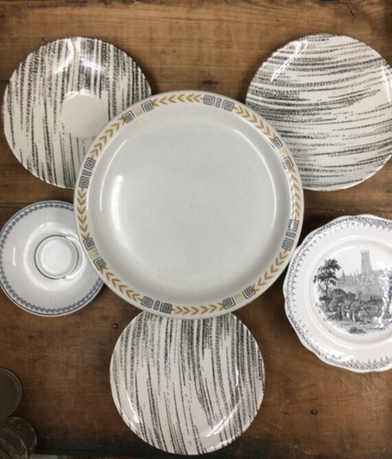 Black Transferware and Plates and Saucers Farmhouse Wall Decor - Etsy