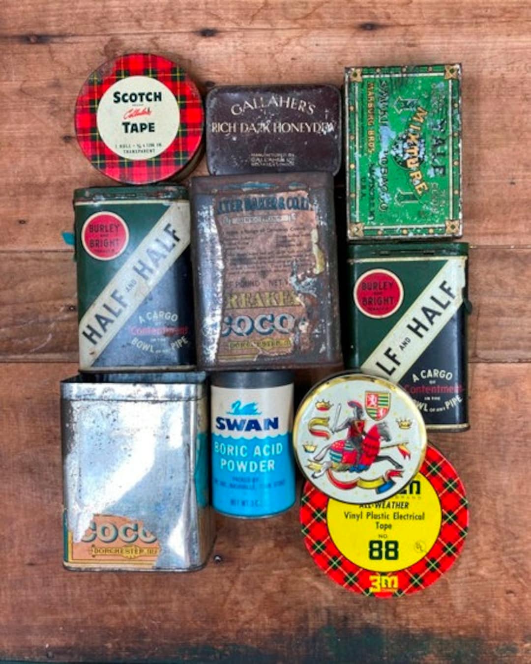 Vintage Tin Collection Burley and Bright Tobacco Tins Walter Baker & Co ...
