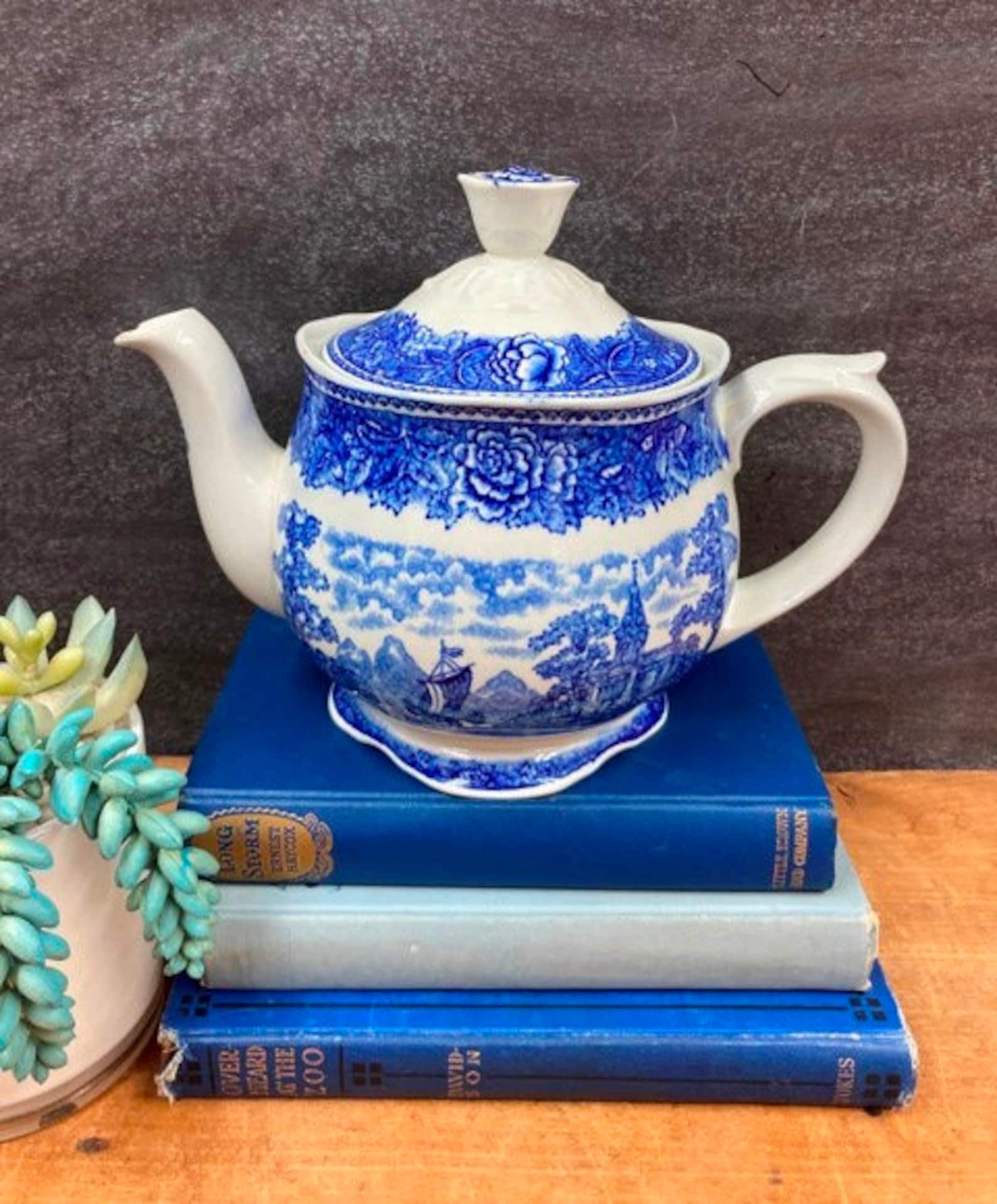 Vintage Blue White Teapot Arabia Landscape Pattern RARE Transferware by ...