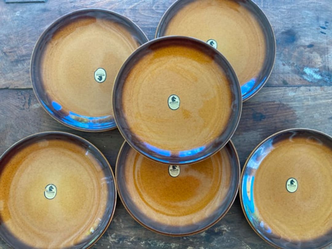 Vintage Rossler Swiss Porcelain Plates: Earth Tone Brown Salad Plates ...