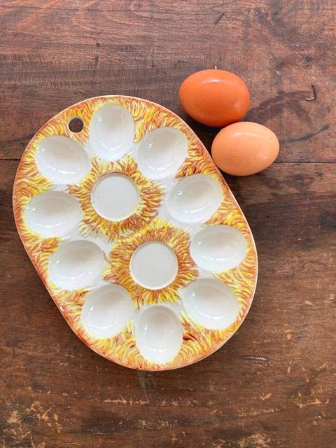 Vintage Ceramic Deviled Egg Plate Made in Japan Scalloped Edge Divided ...