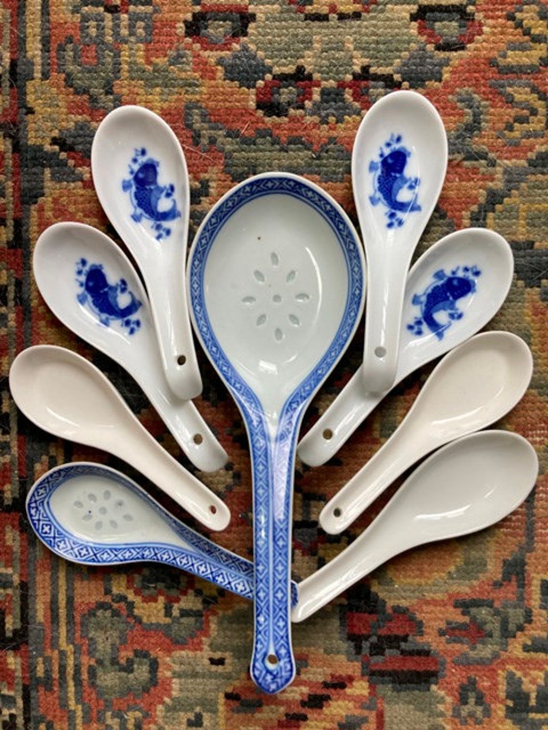 Vintage Chinese Spoon Collection Porcelain Mismatched Blue and - Etsy