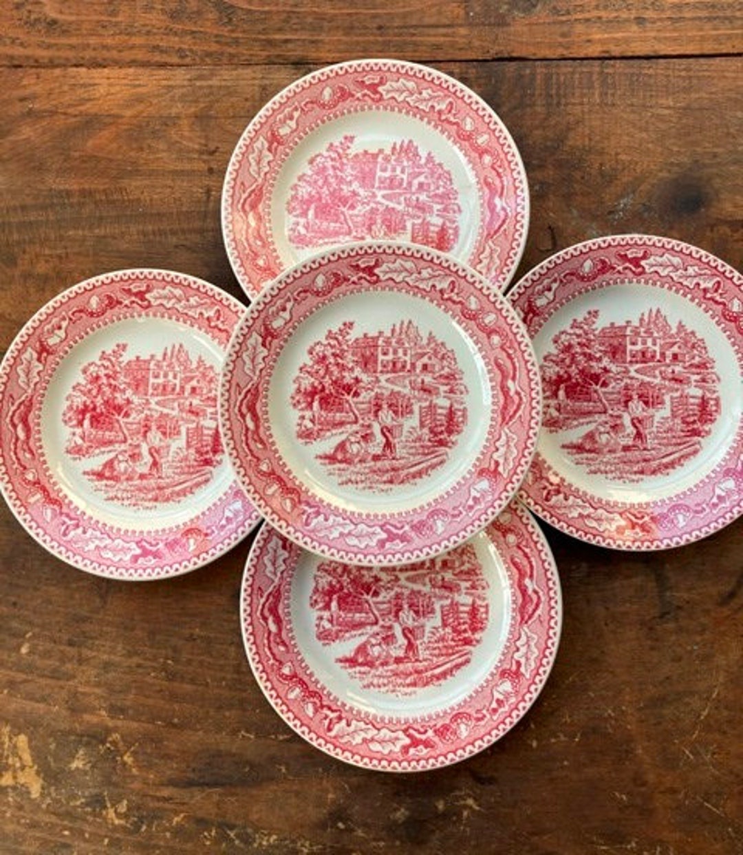 Vintage Memory Lane Royal Ironstone China Pink Transferware 5 Bread and ...