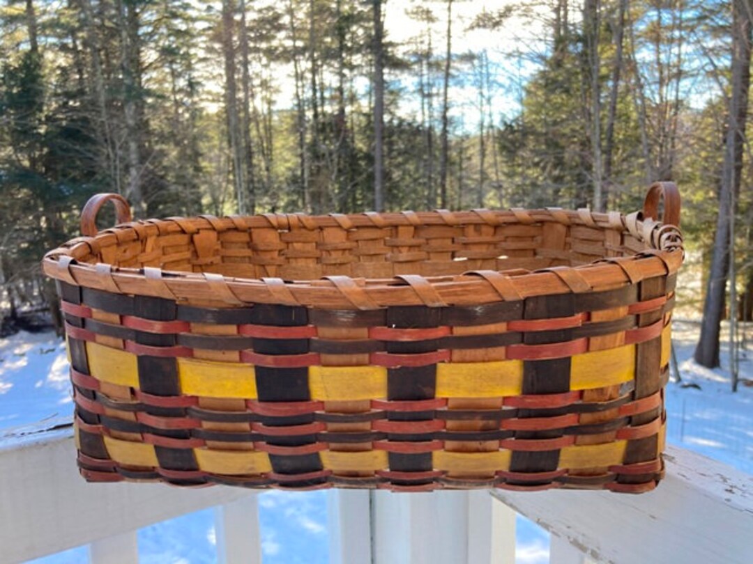 Antique Painted Basket Large Ash or Oak Splint Basket Americana Rustic ...