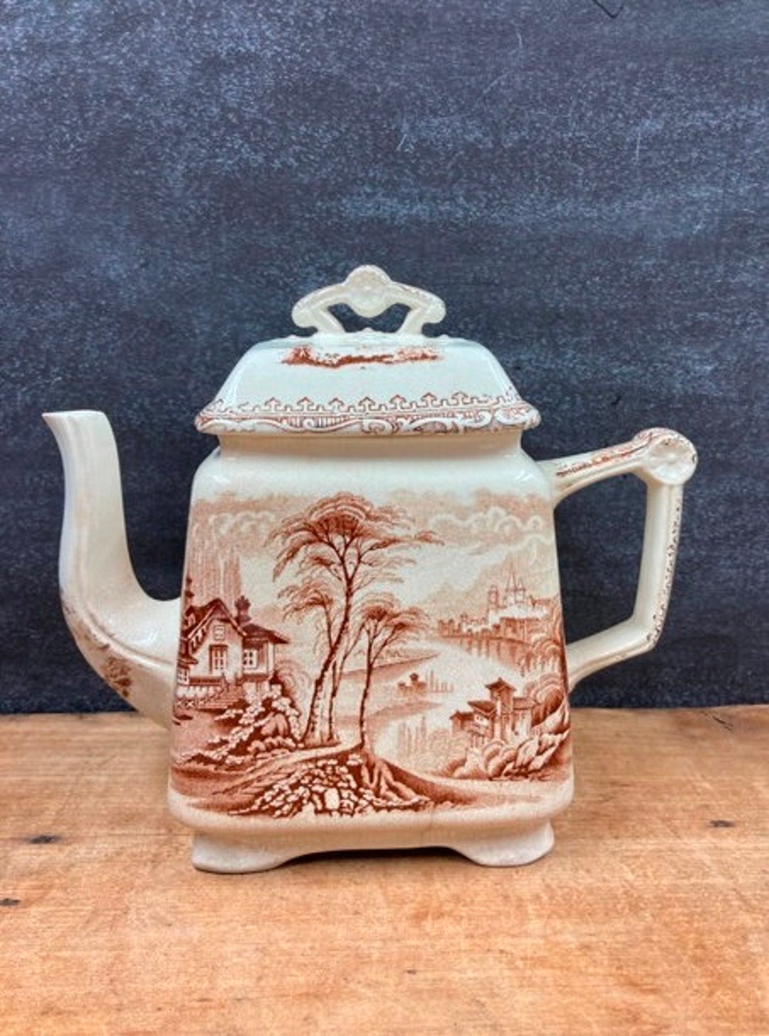 Vintage Brown Transferware Teapot, Pastoral Movement - Etsy