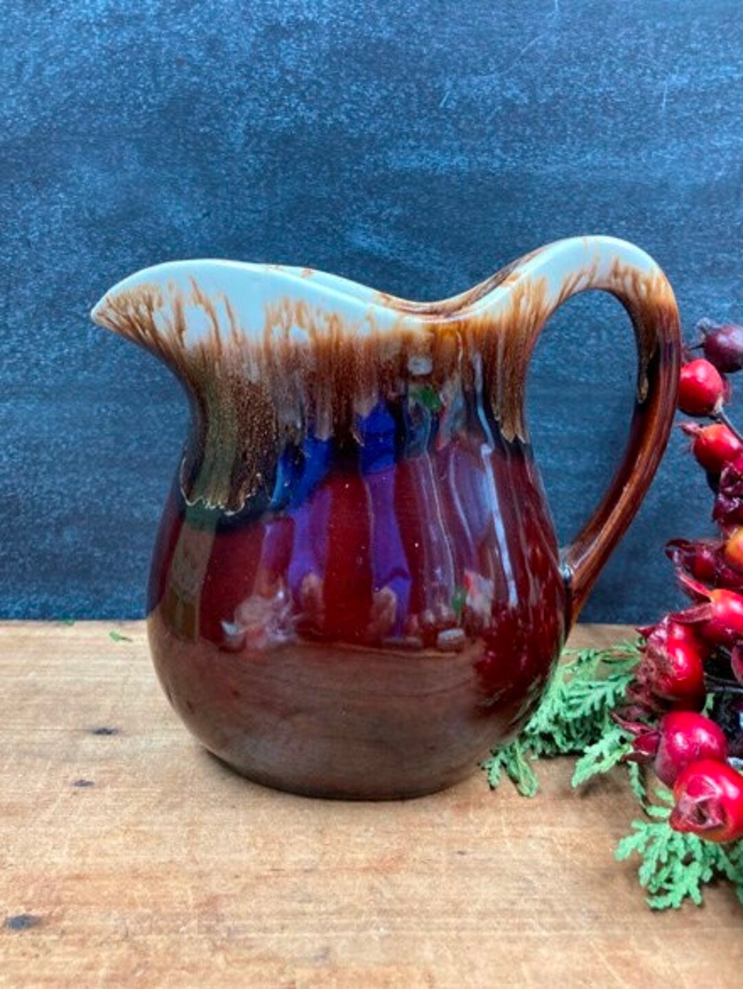 Vintage Brown Drip Pitcher Mccoy or Robinson Ransbottom Embossed USA ...