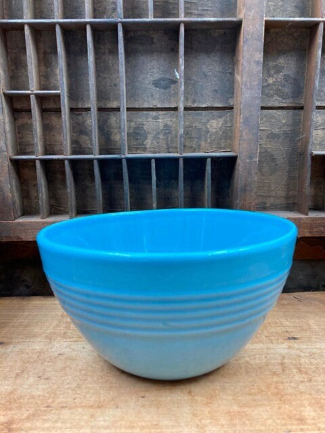 Vintage Blue Stoneware Bowl With Three Bands Rustic Country Kitchen ...