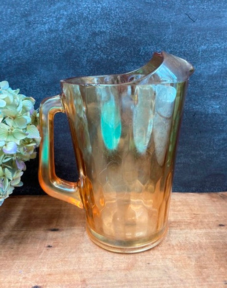 Peach Lusterware Pitcher Vintage Large Honeycomb Pattern - Etsy