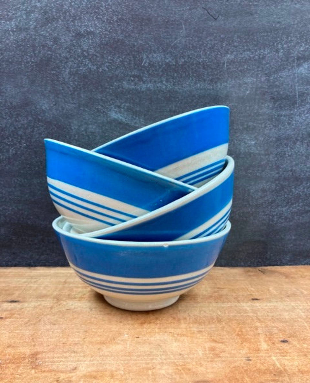 Blue Striped Bowl Vintage English Blue Banded Pottery Bowl Slip Pottery ...