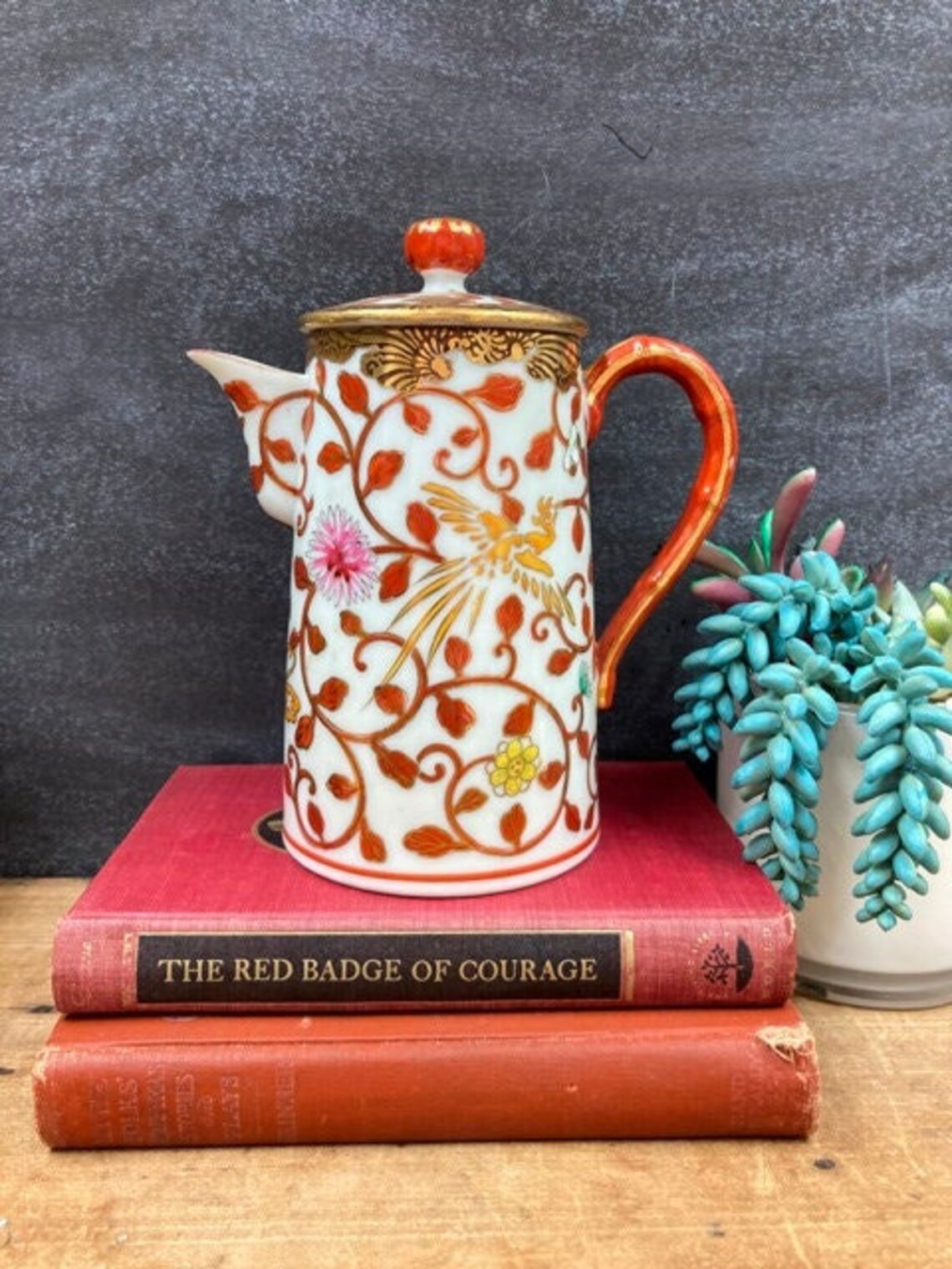 Vintage Phoenix Ceremonial Tea Pot or Chocolate Pot Orange & Gold ...