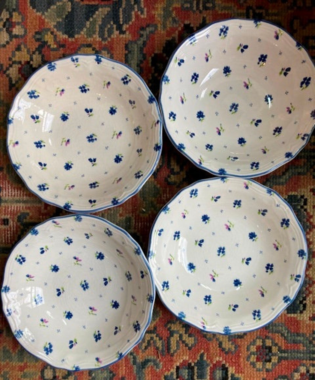 Vintage Bowls Enchantment Ironstone Blue Flower Sprigs Soup or Cereal ...