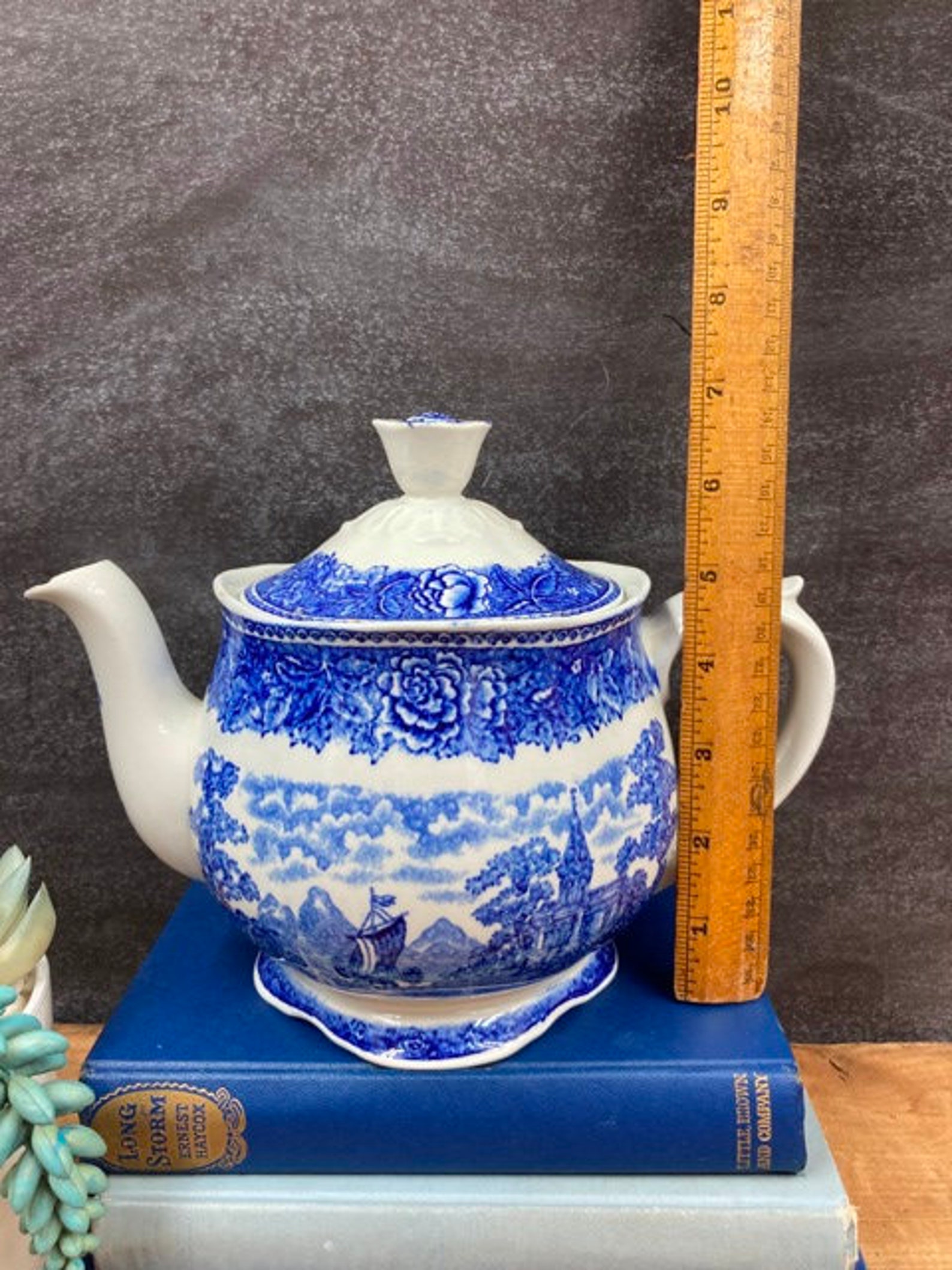 Vintage Blue White Teapot Arabia Landscape Pattern RARE Transferware by ...