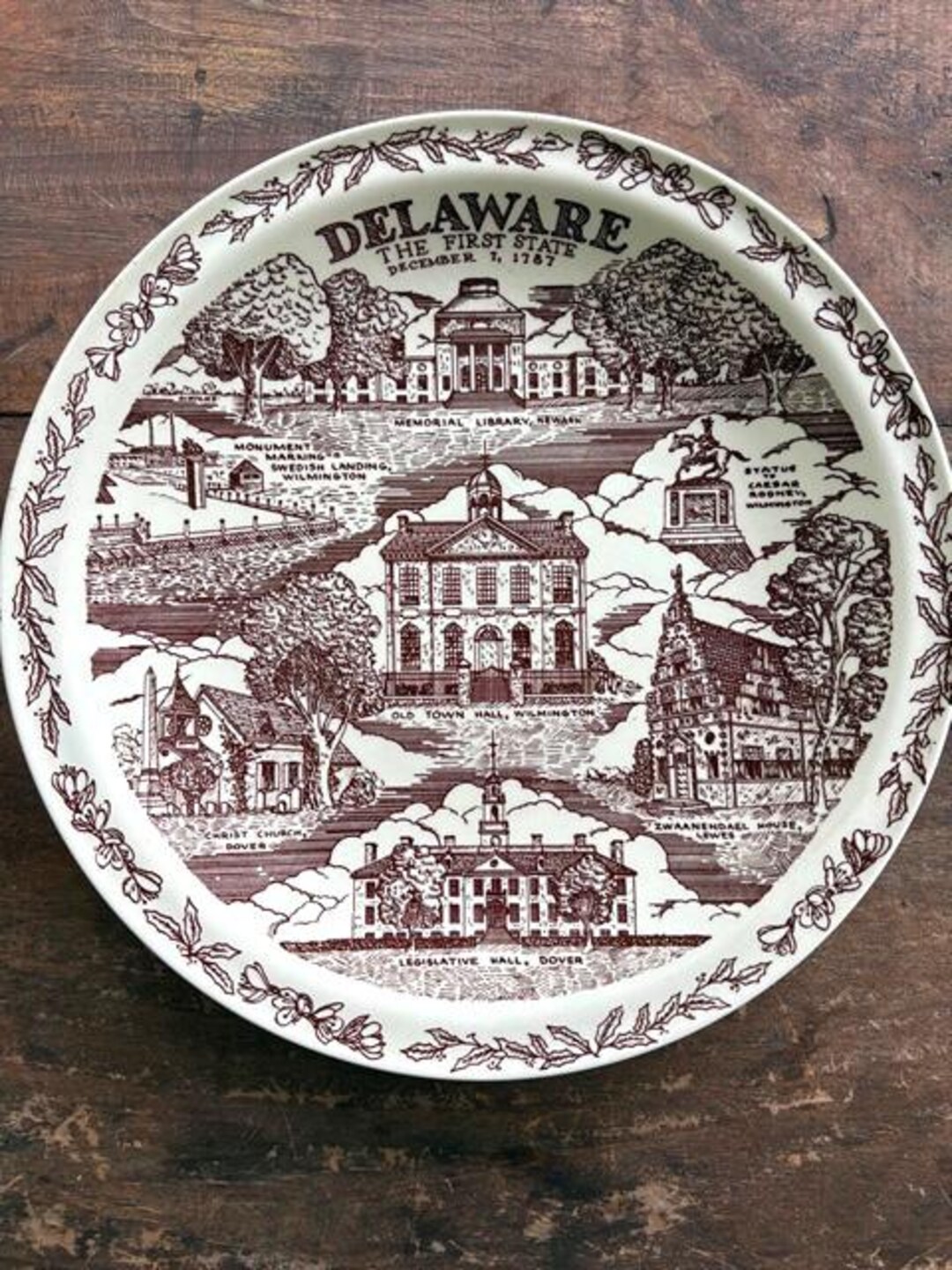 Vintage Delaware State Souvenir Plate Vernon Kilns Landmarks of ...