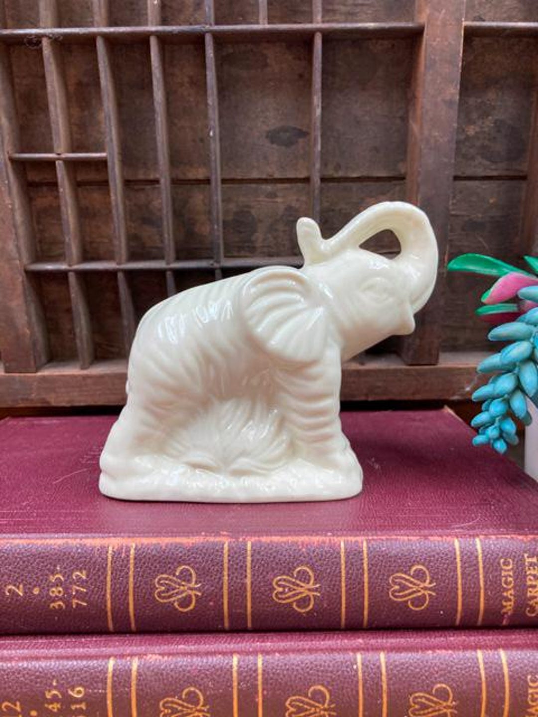 Vintage White Ceramic Elephant Figurine MCM Midcentury Kitschy Decor ...