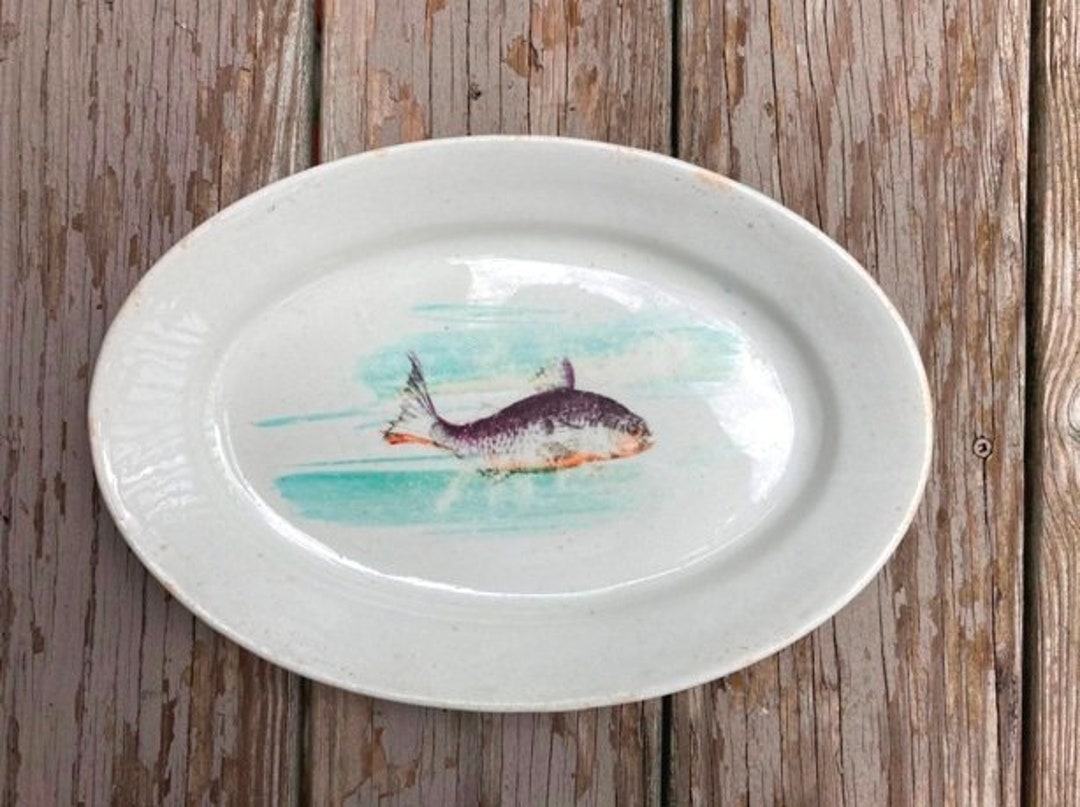 Antique Ironstone Fish Platter: Rustic Farmhouse Decor (12x8") - Etsy