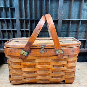 Split Reed Basket Antique Swinging Handles Stenciled "3" Vintage Picnic ...
