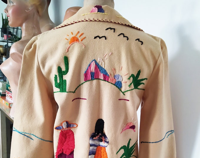 1940s Mary Magnificent Mexico Jacket / Vintage 40s Beige Wool Felt ...