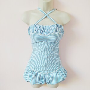 1940s Bathing Bombshell Swimsuit / Vintage 40s Blue White Striped ...