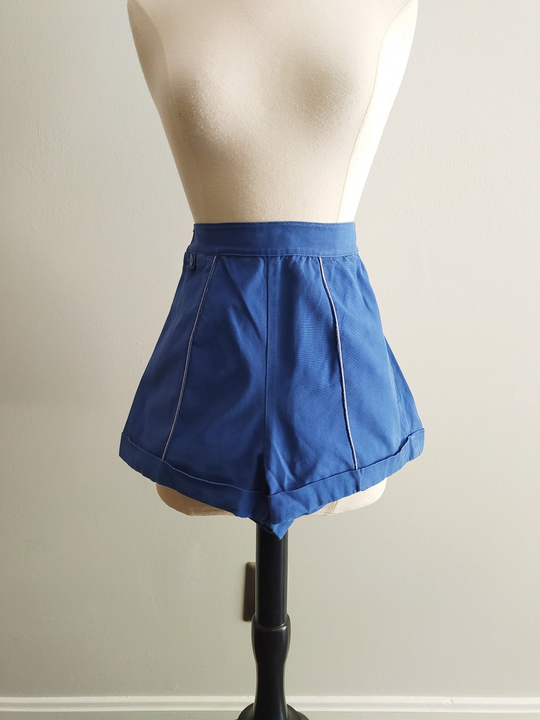 1940s Vintage Shorts / 40s Caroline Casual Cobalt Blue Cotton Short ...